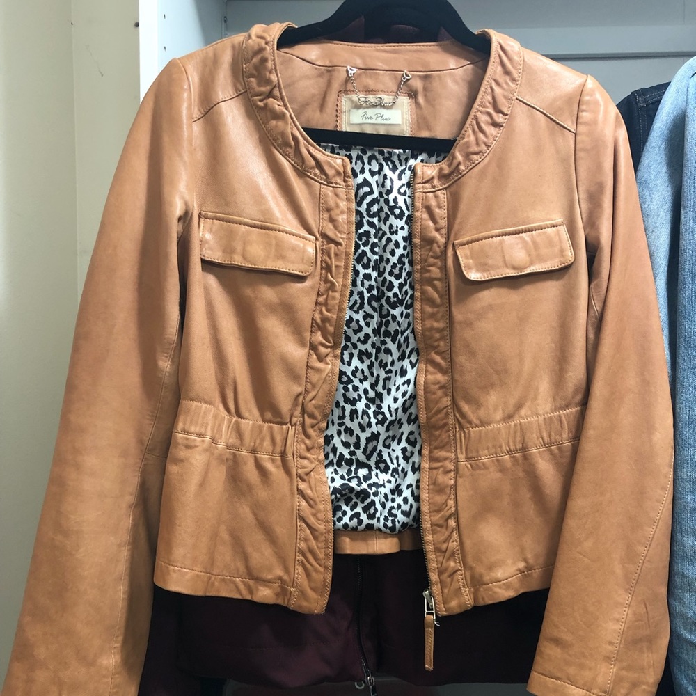 Genuine Leather Jacket In Apricot Color - Gem